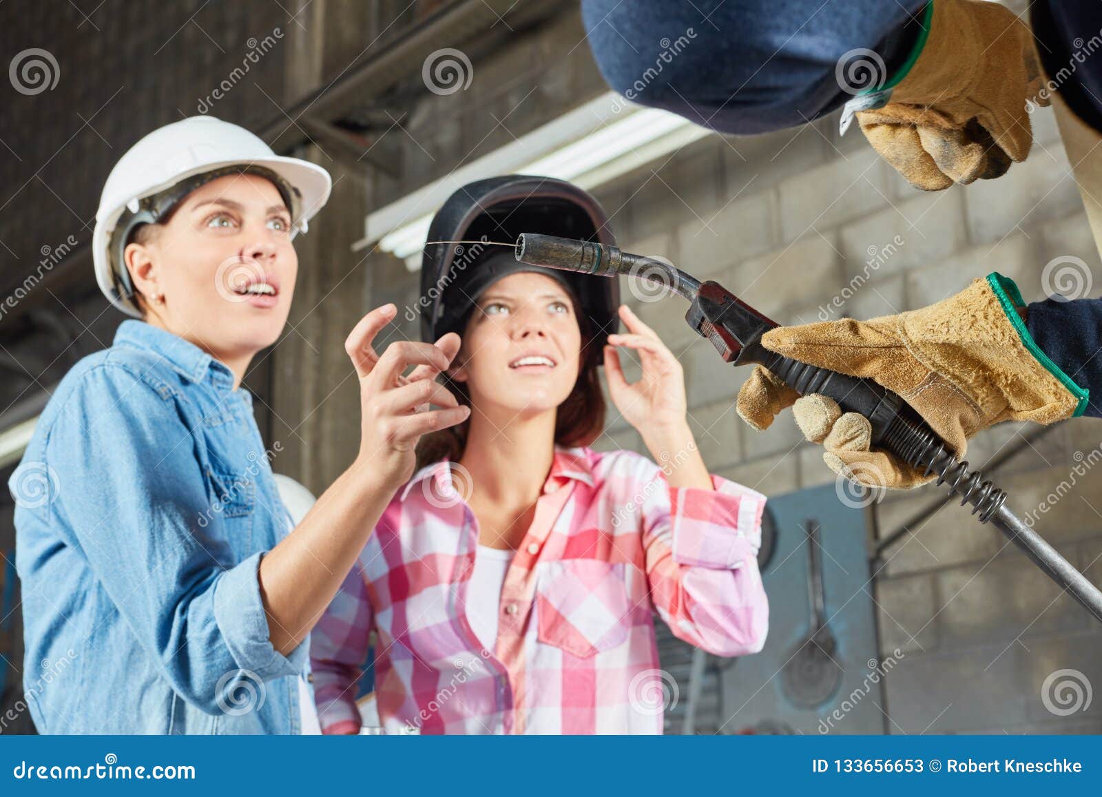 Two Women in Welding Apprentice Lesson Stock Image - Image of machine ...