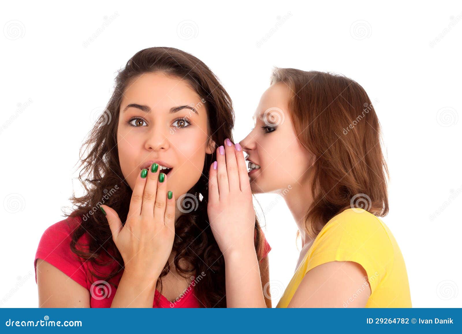 Two Women Whispering and Smiling Stock Photo - Image of isolated, girl ...