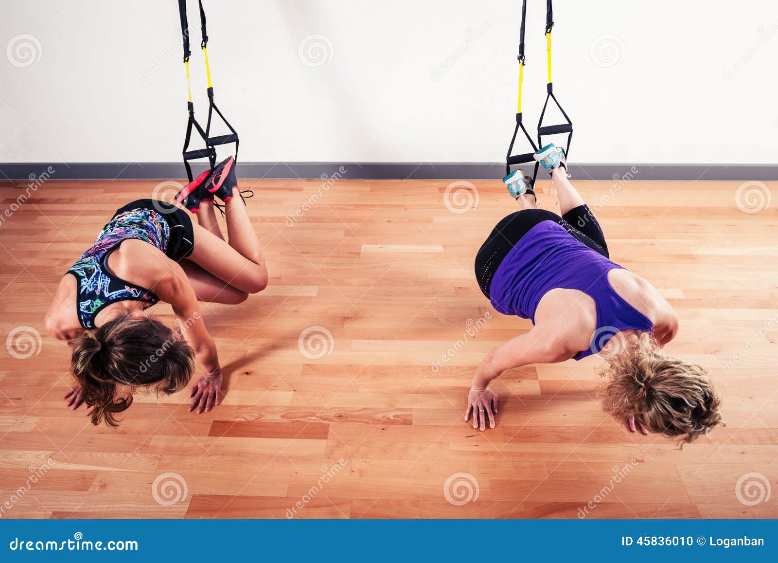 Two Women Working Out with Straps Stock Photo - Image of aerobics ...