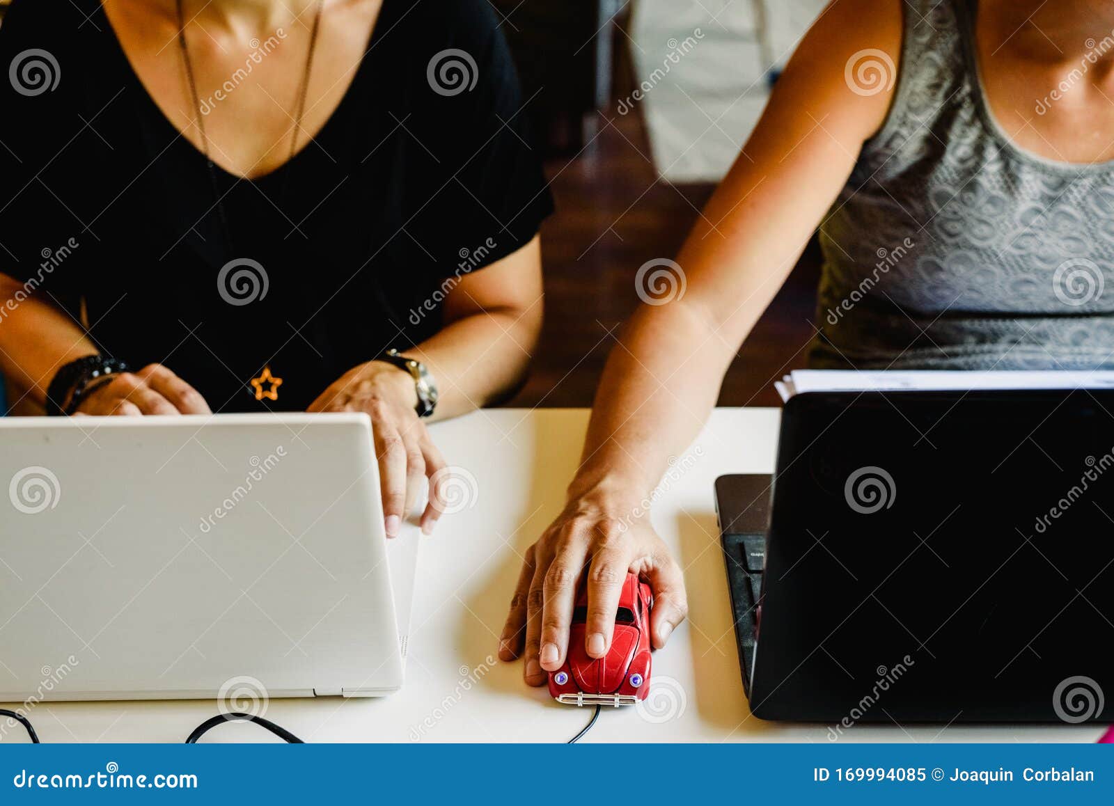 Two Women Working on Their Office Computers in a School Stock Image ...