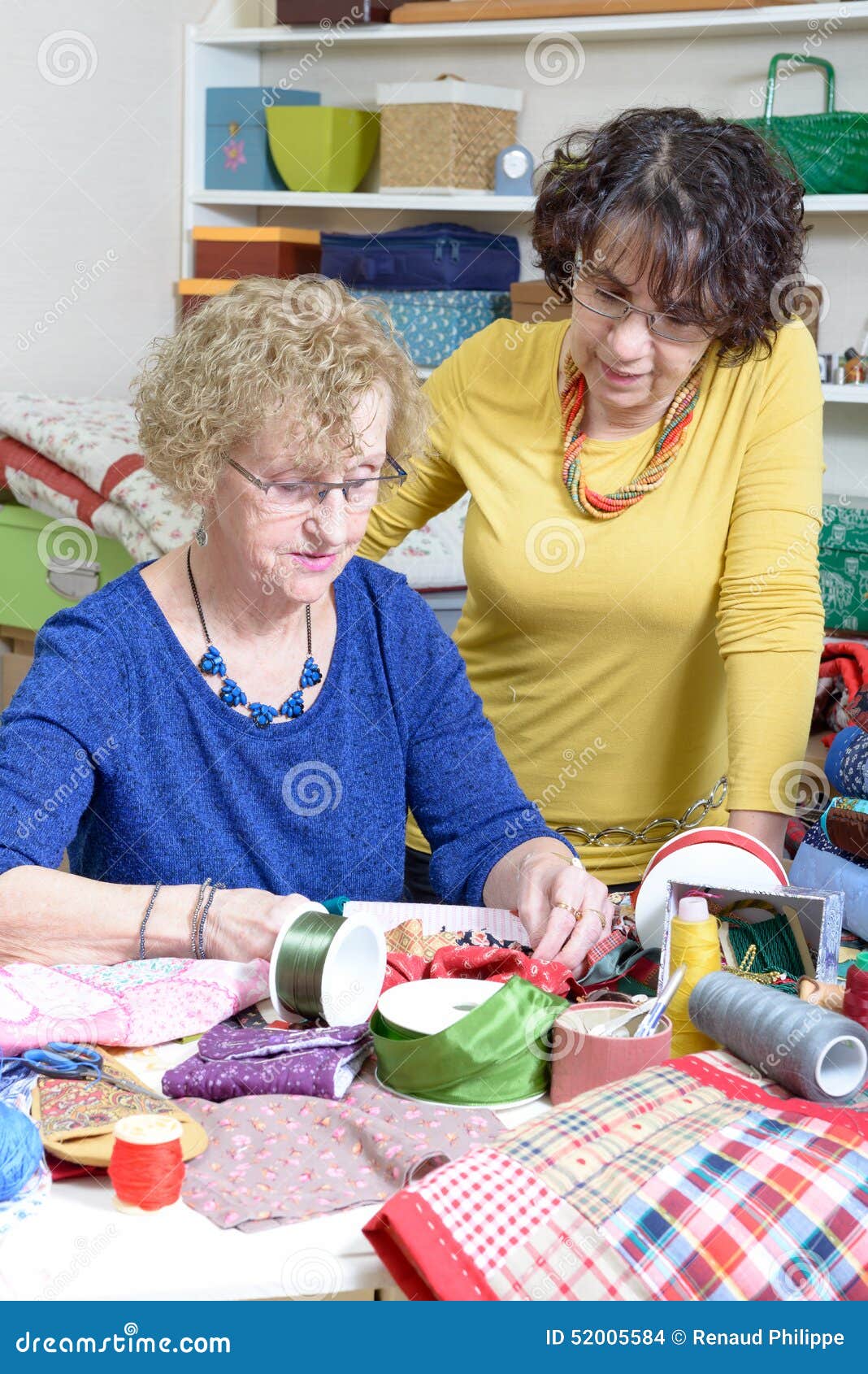 Two Women Working on Their Patchwork Stock Photo - Image of pattern ...