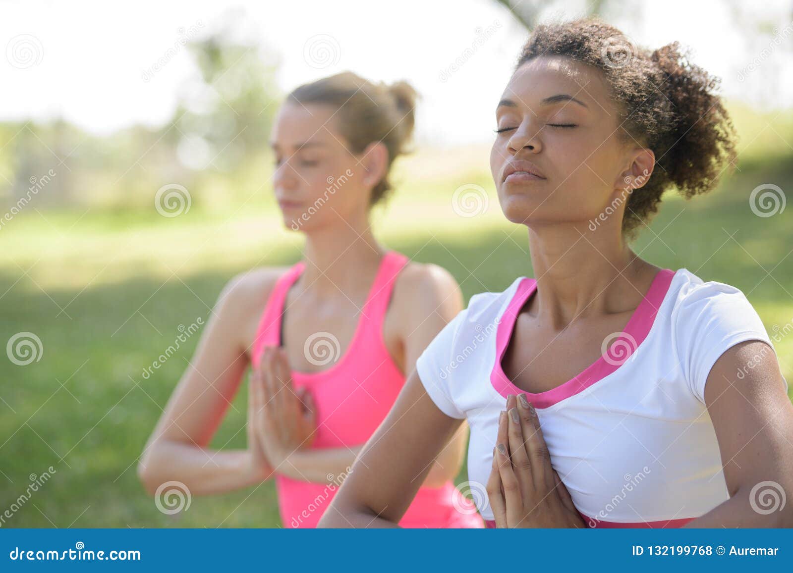 Two Women in Yoga Prayer Pose Stock Photo - Image of shape, people ...