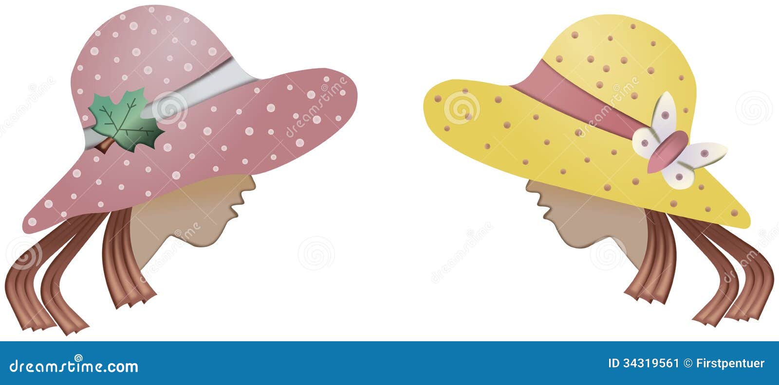 Two womens with hats stock illustration. Illustration of drawing - 34319561
