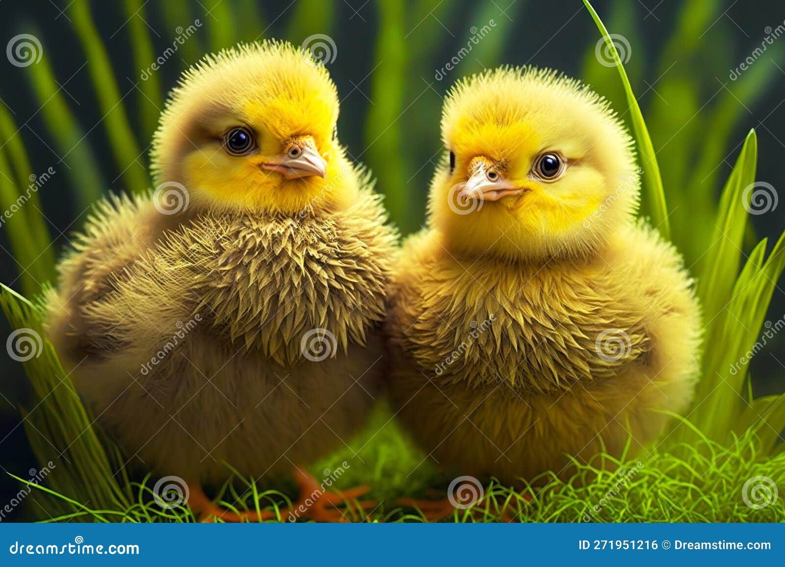 Two Wonderful Yellow Chicks Sit Together on Grass Stock Illustration ...