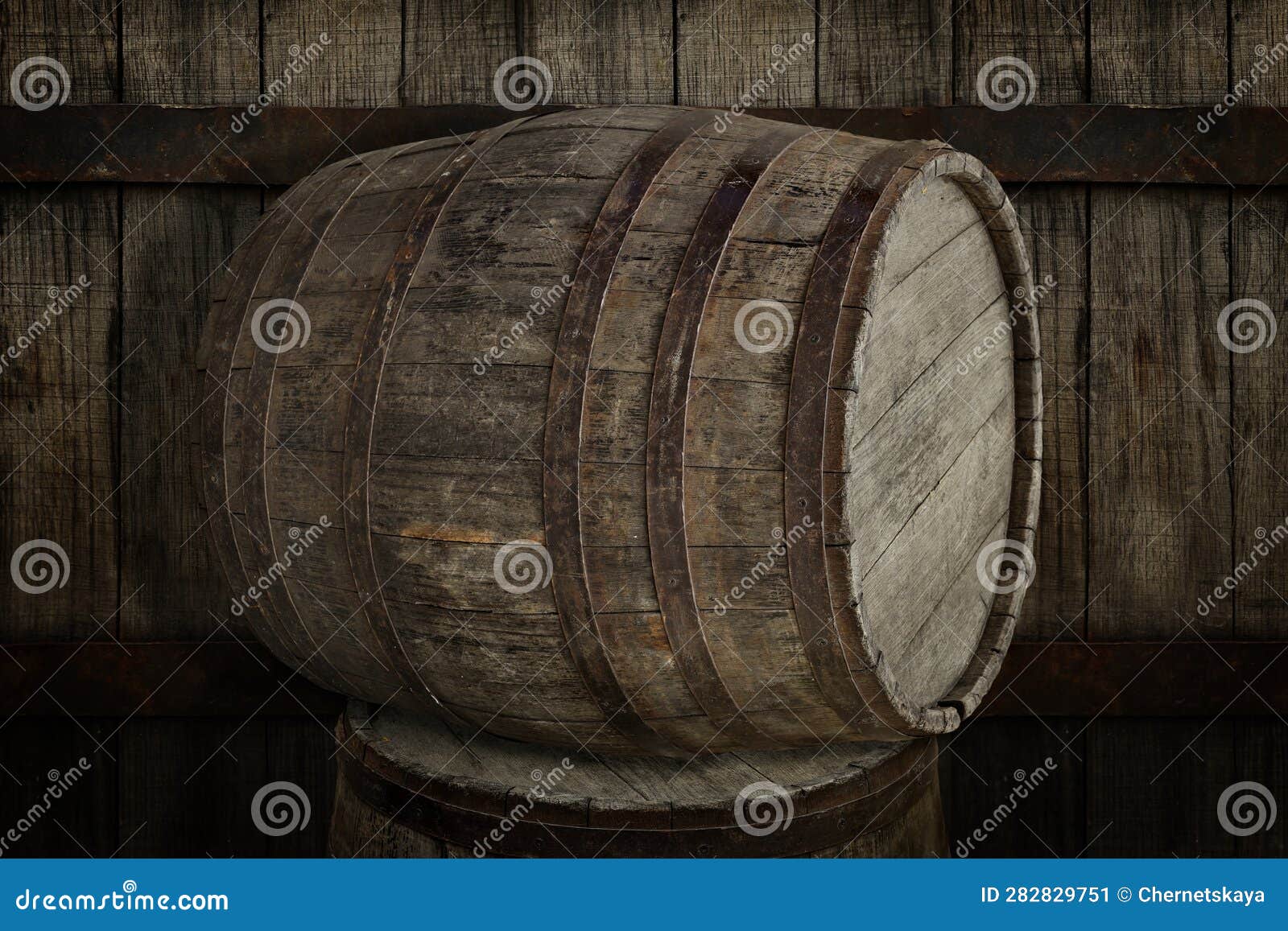Two Wooden Barrels Near Old Textured Wall Stock Image - Image of making ...