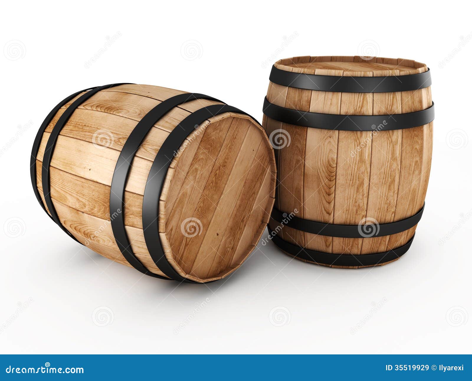 Set Of Wooden Barrels In Different Positions. Front And Side View, At ...