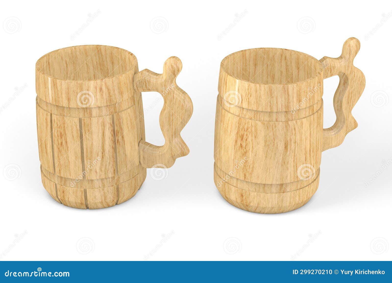 Two Wooden Beer Mugs 3D Model Stock Illustration - Illustration of ...