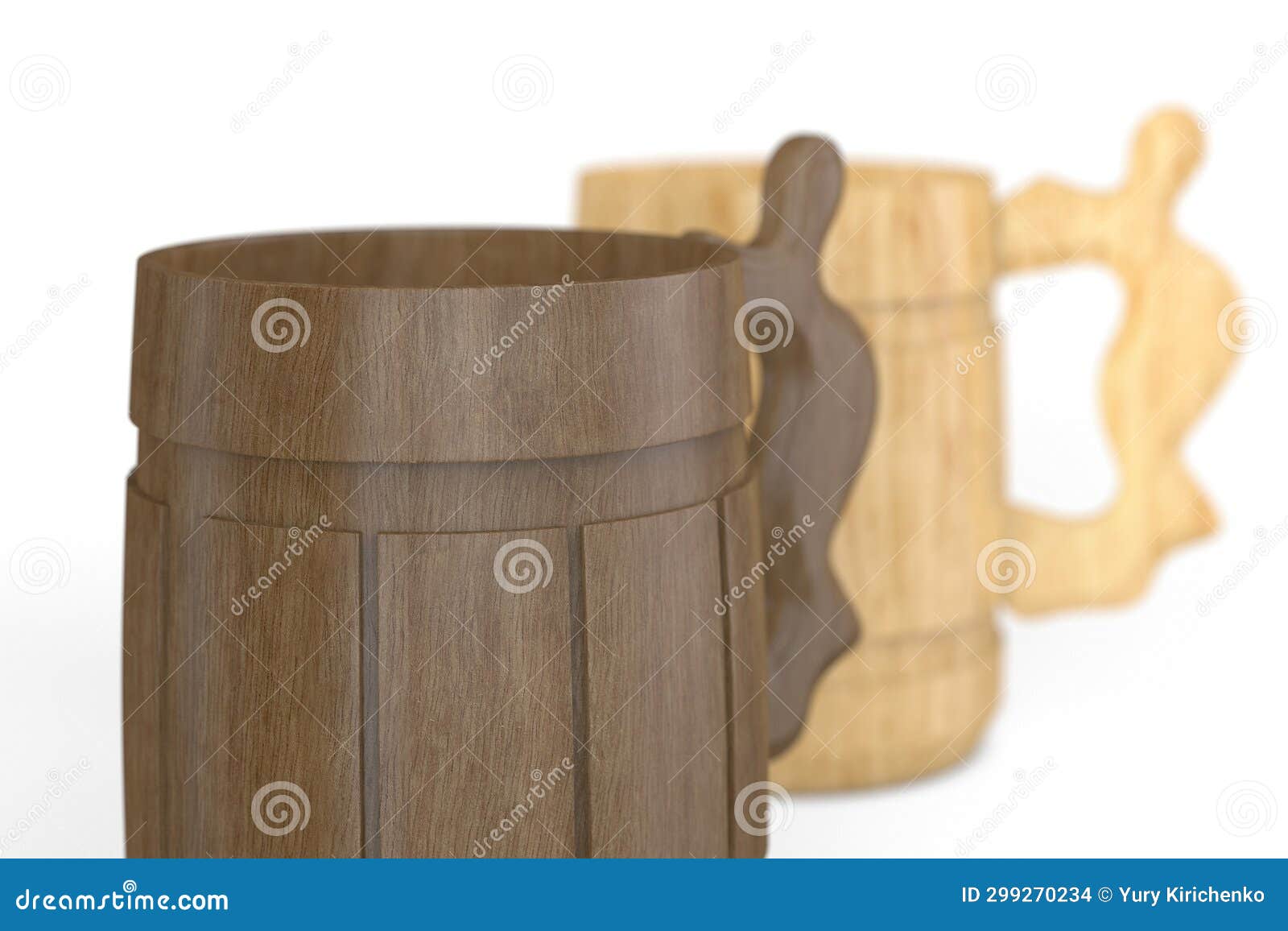 Two Wooden Beer Mugs 3D Model Stock Illustration - Illustration of ...