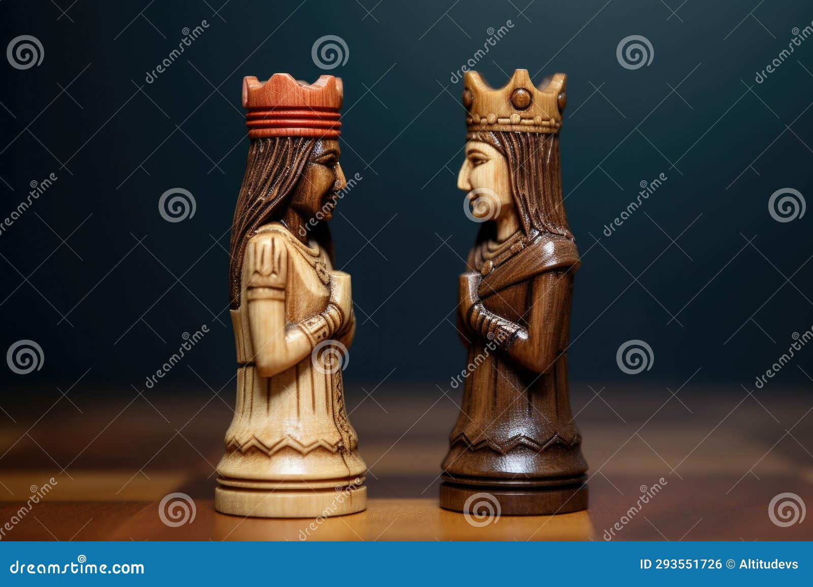 Two Wooden Chess Pieces - a King and a Queen - Standing Side by Side ...