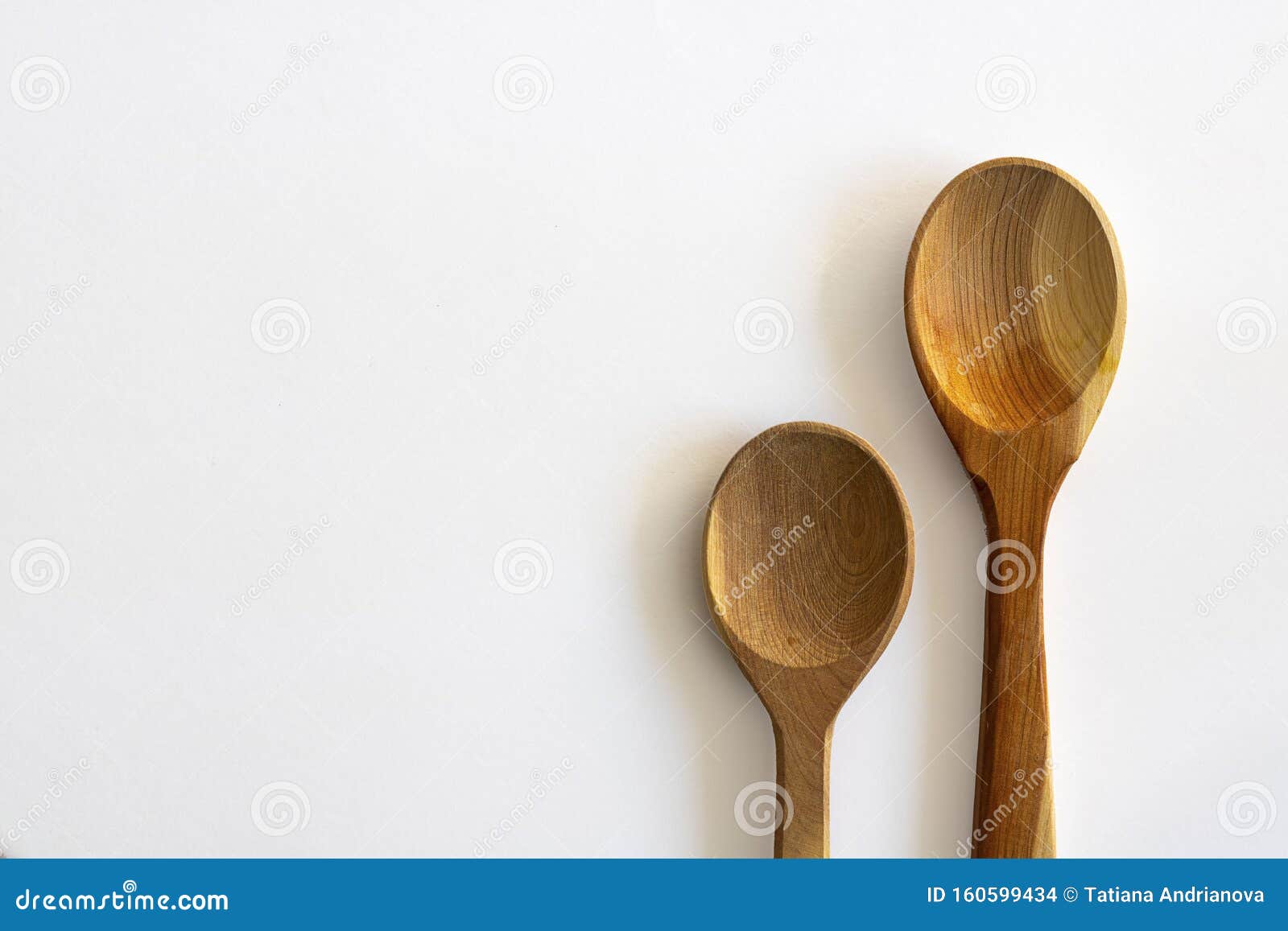 Two Wooden Empty Spoon on White Background, Horizontal with Copy Space ...