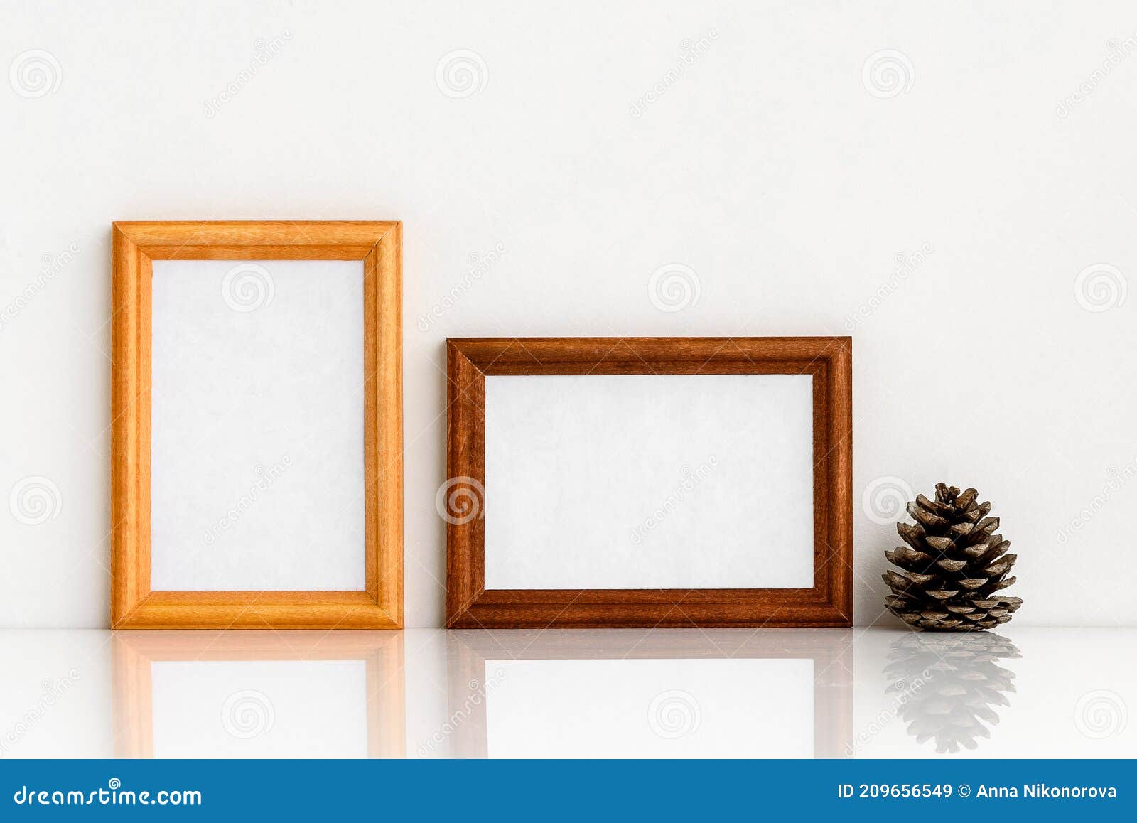 Two Wooden Frames with a White Insert Inside and a Fir Cone. Christmas ...