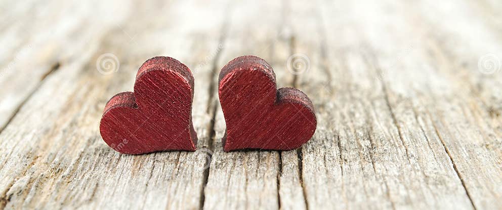 Two Wooden Hearts on Rustic Table Stock Image - Image of valentine ...
