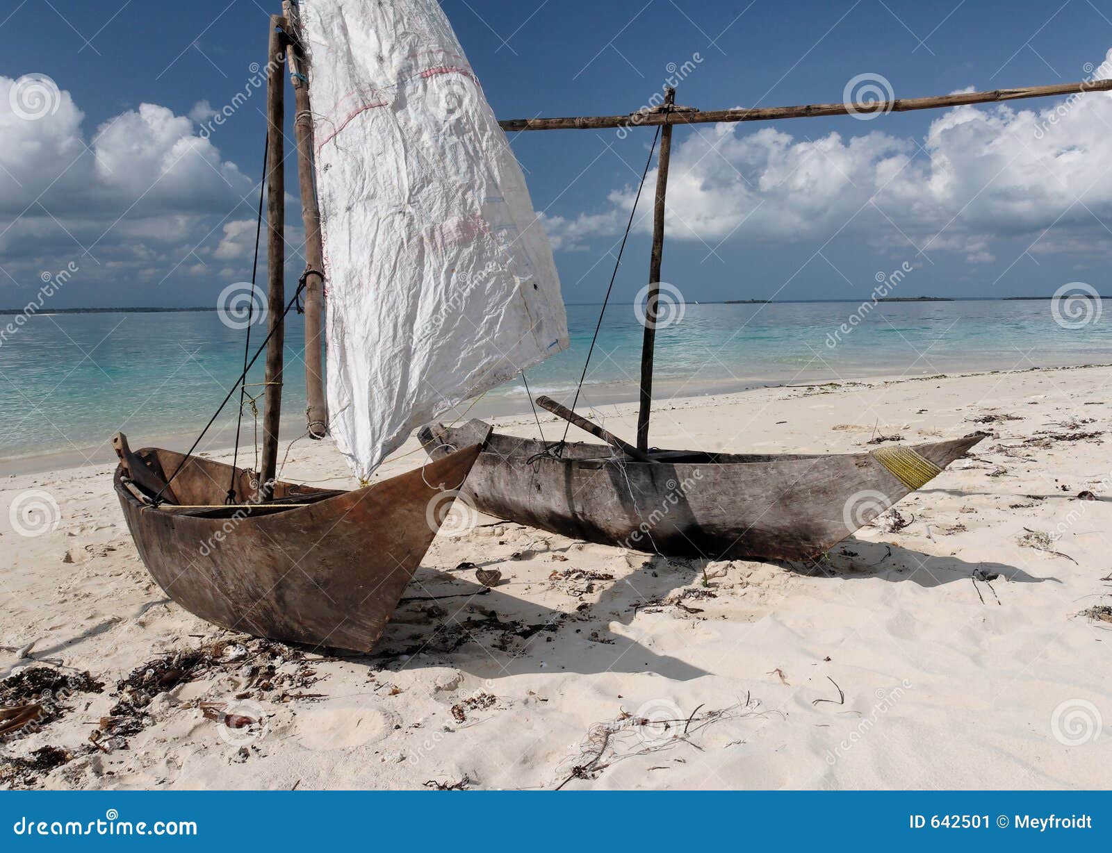 Two Wooden Sailing Boats on Tropical Beach Stock Image - Image of ...
