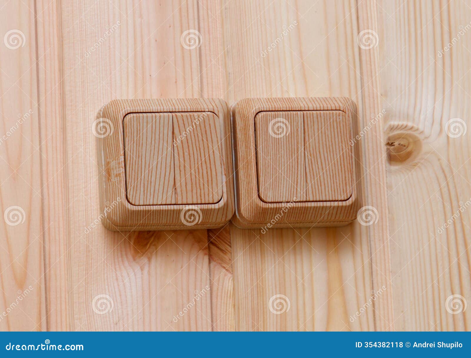 Two Wooden Switches are on a Wooden Wall Stock Photo - Image of lumber ...