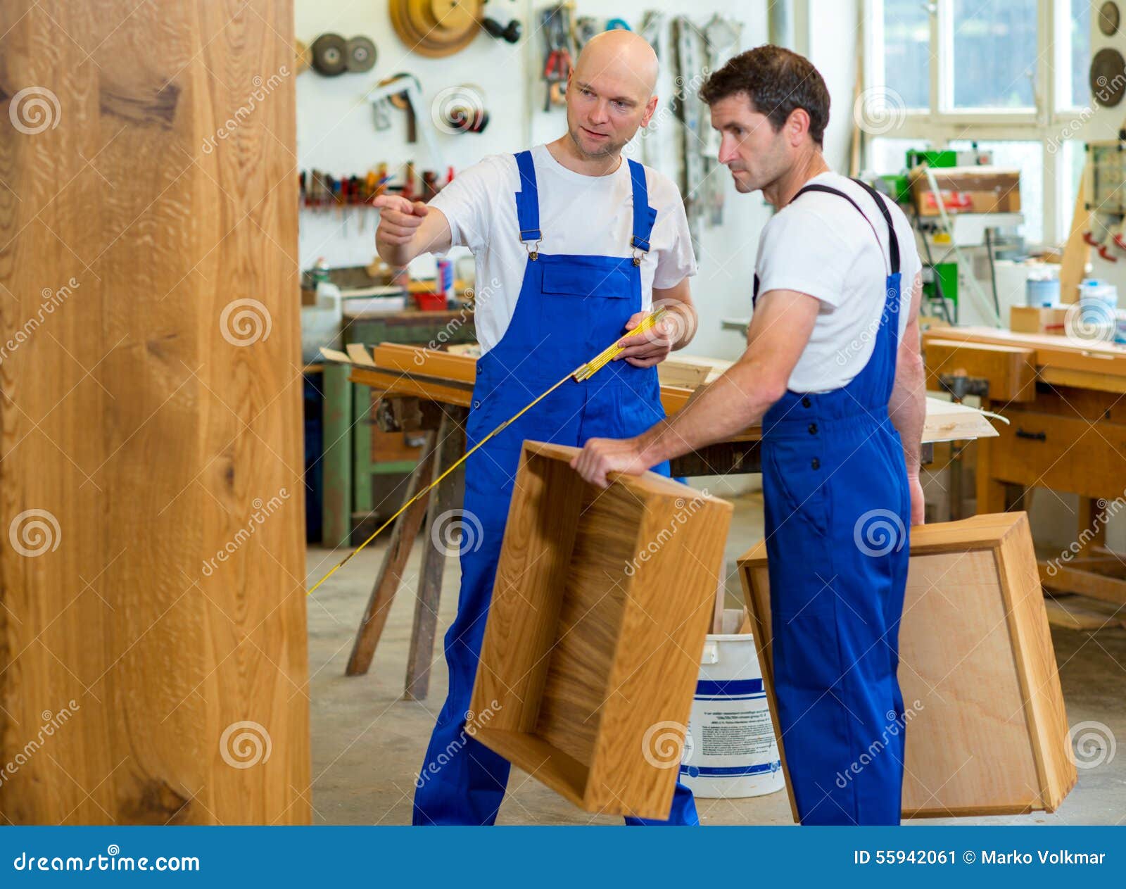 Two Worker in a Carpenter S Workshop Stock Image - Image of machine ...