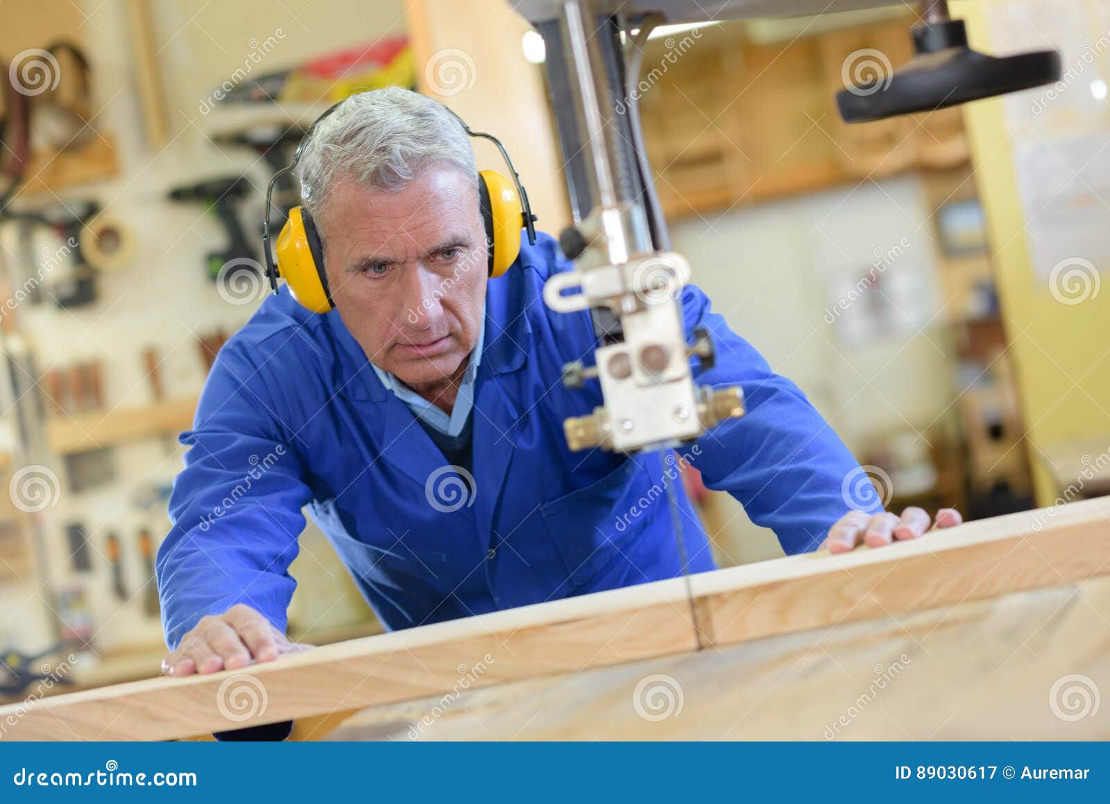 Two Worker in Carpenters Workshop Using Saw Machine Stock Image - Image ...