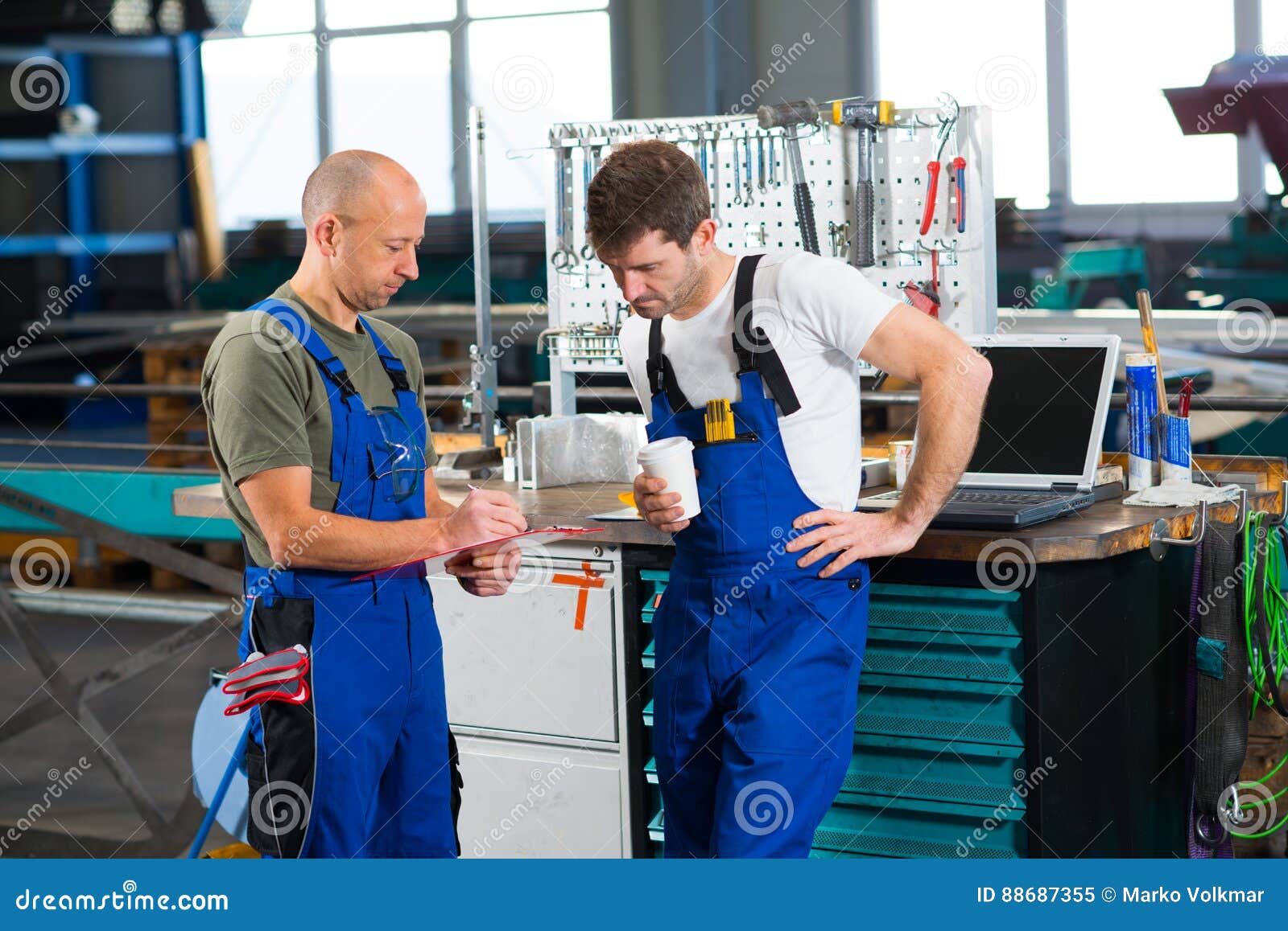Two Worker in Factory in Conversation Stock Image - Image of engineer ...