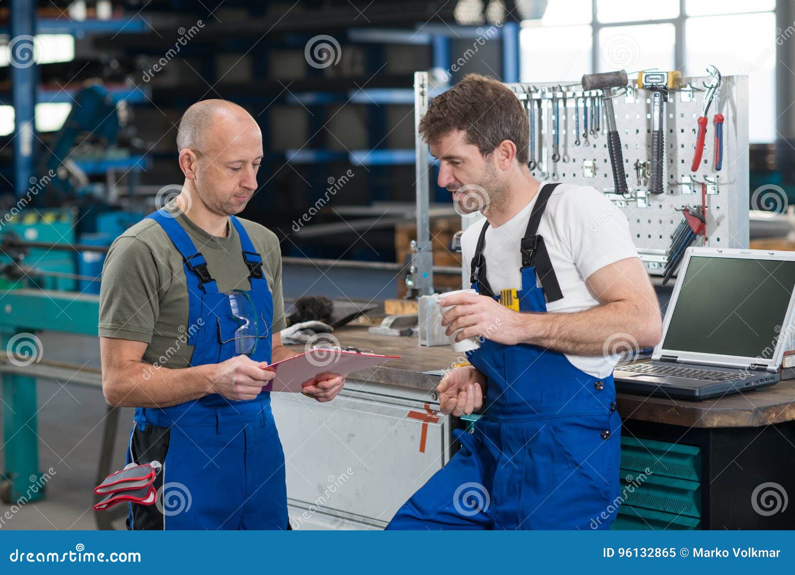 Two Worker in Factory in Conversation Stock Image - Image of production ...