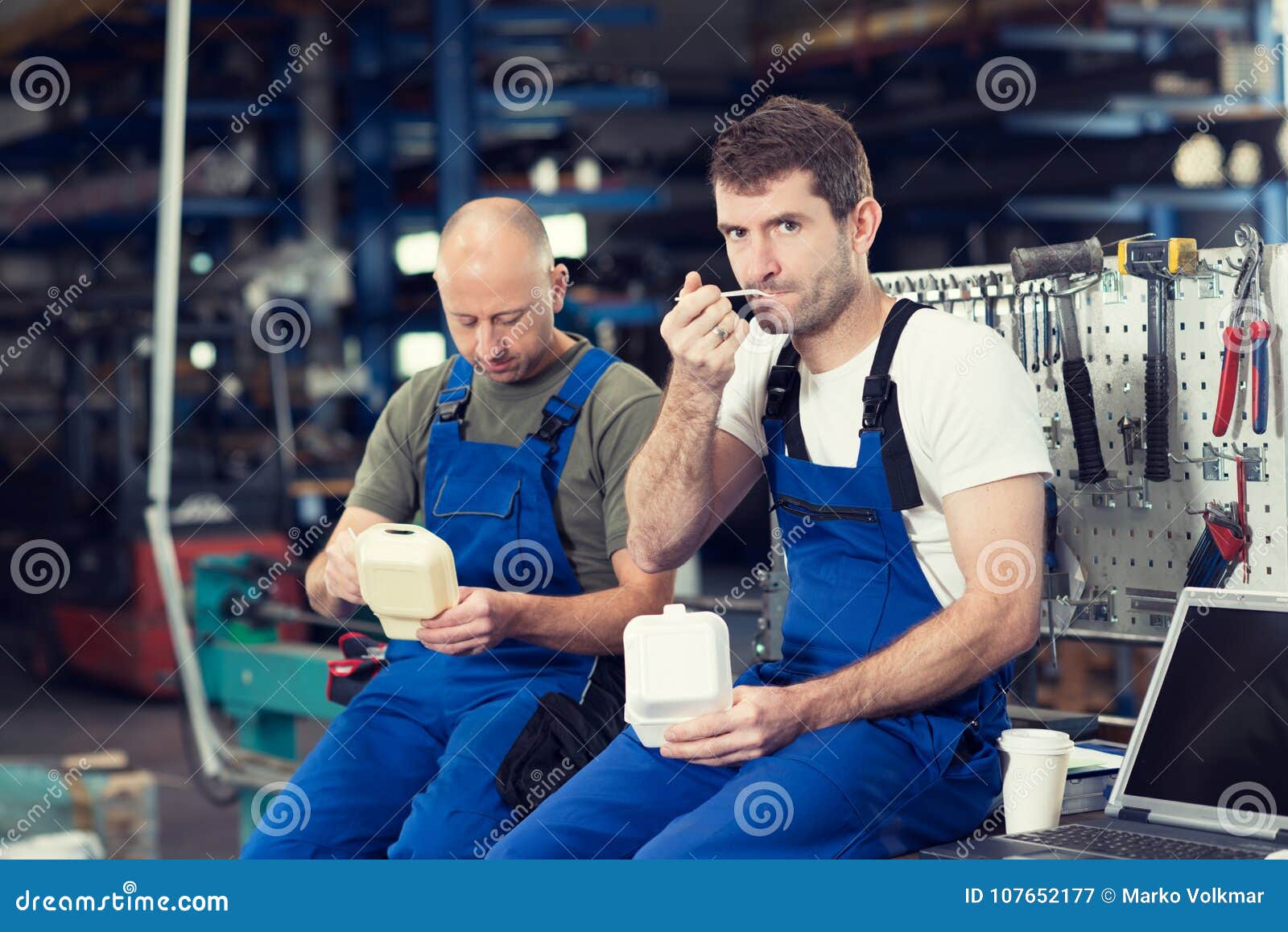 Two Worker in Factory Have a Break Stock Image - Image of occupation ...