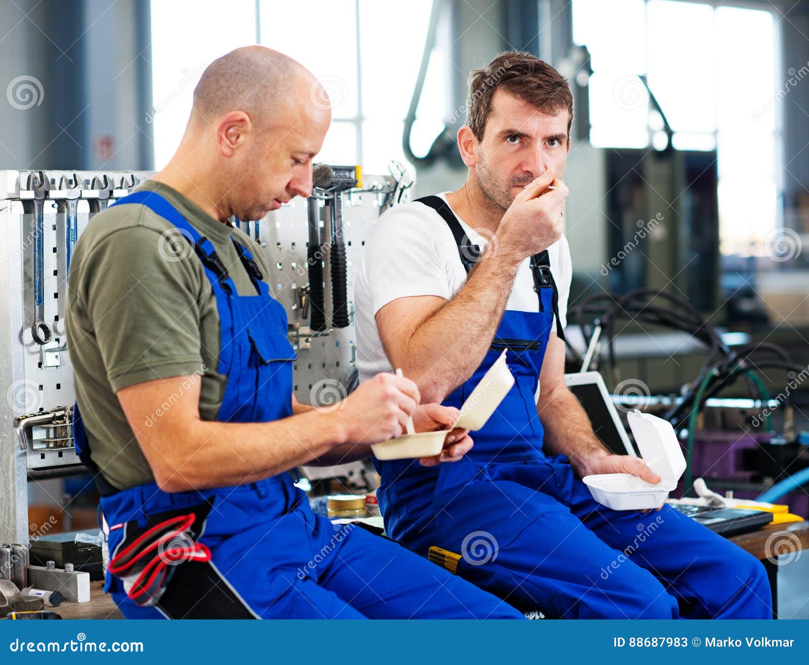 Two Worker in Factory Have a Break Stock Image - Image of occupation ...