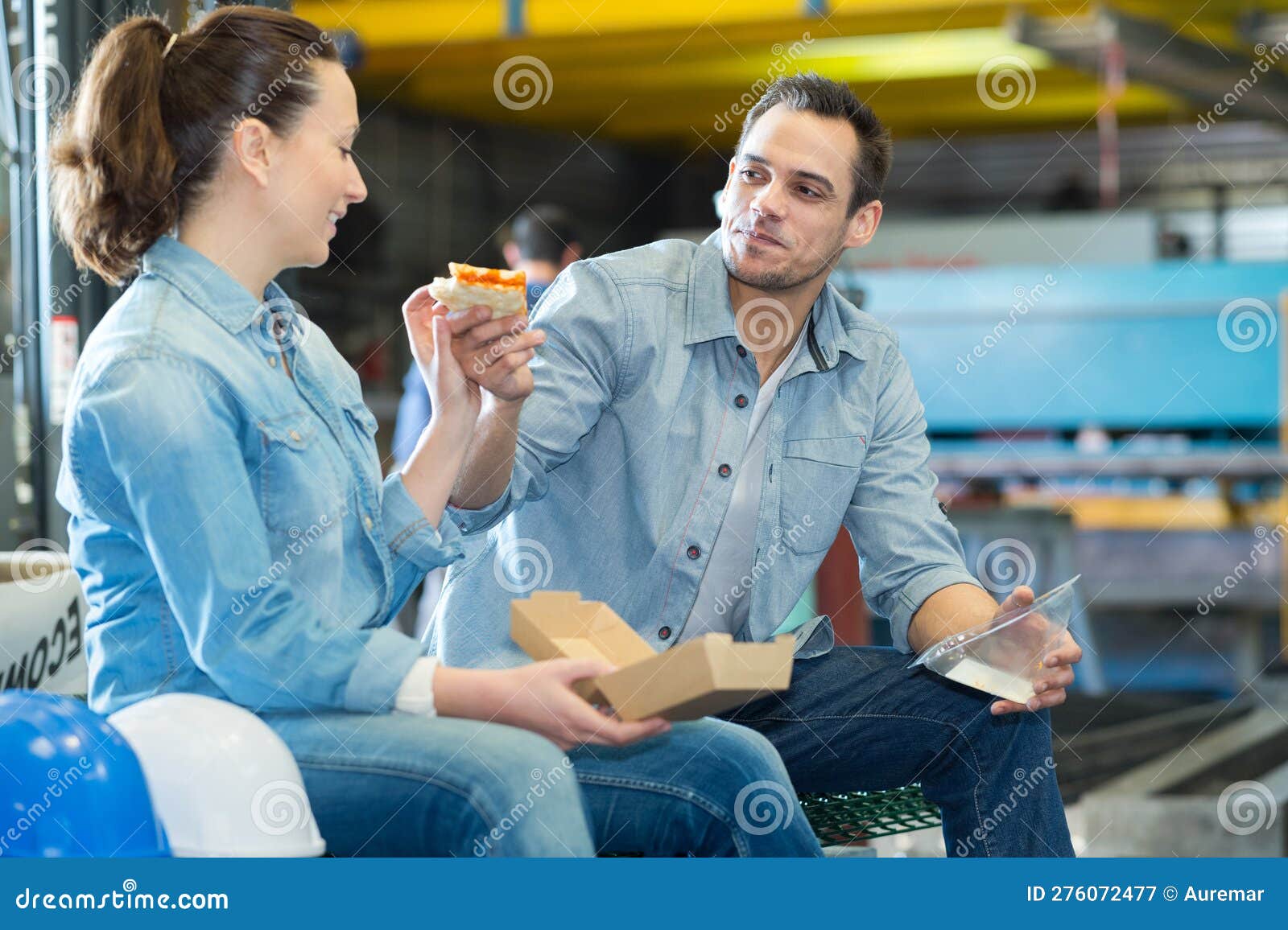 Two Worker in Factory Having Lunch Break Stock Image - Image of ...