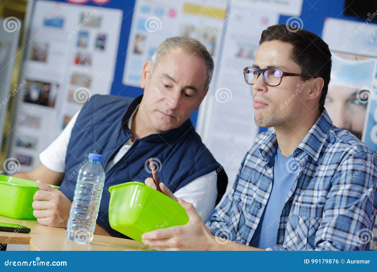 Two Worker in Factory Having Lunch Break Stock Photo - Image of ...