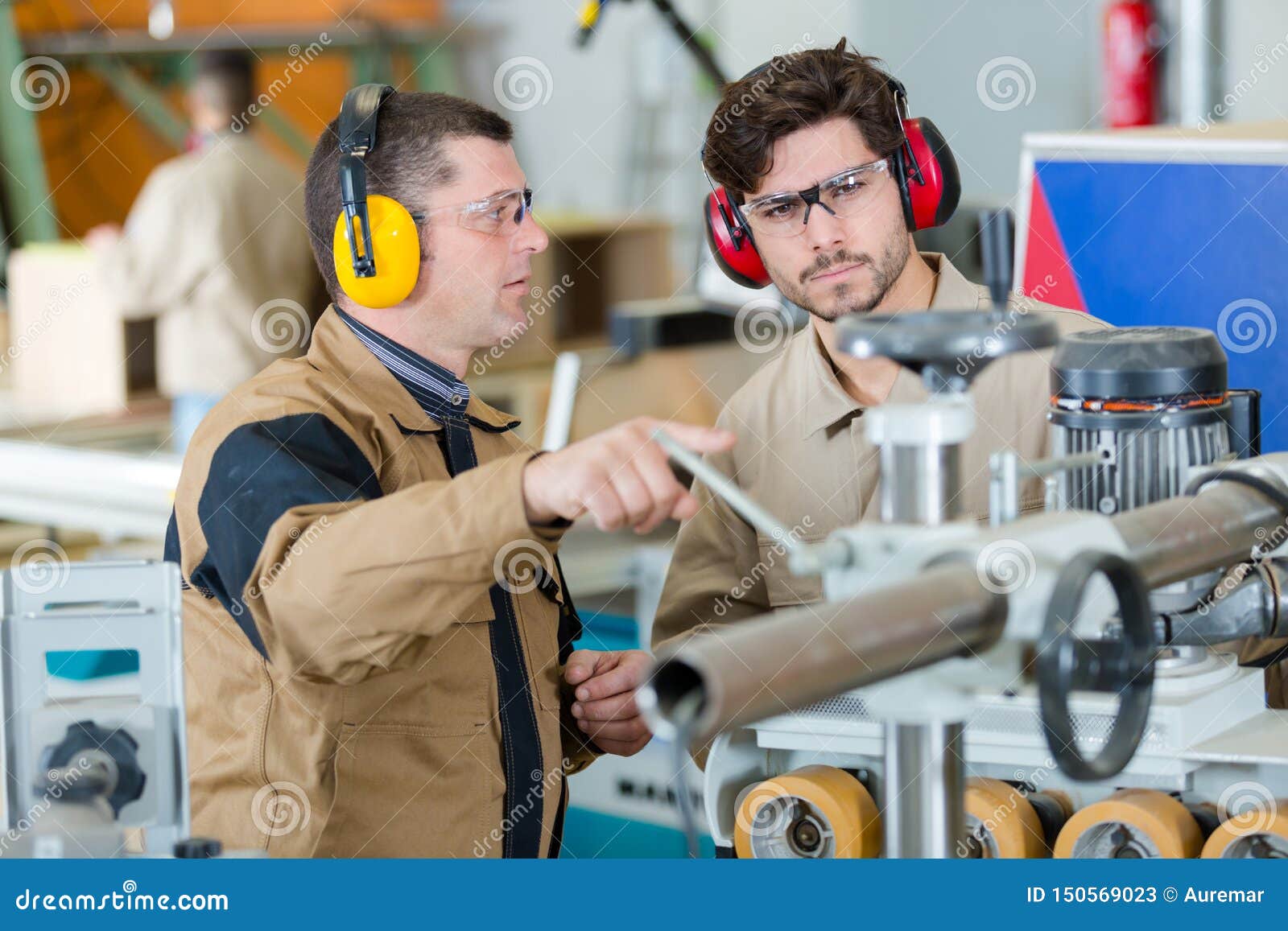Two Worker in Factory on Machine Stock Image - Image of male, handyman ...