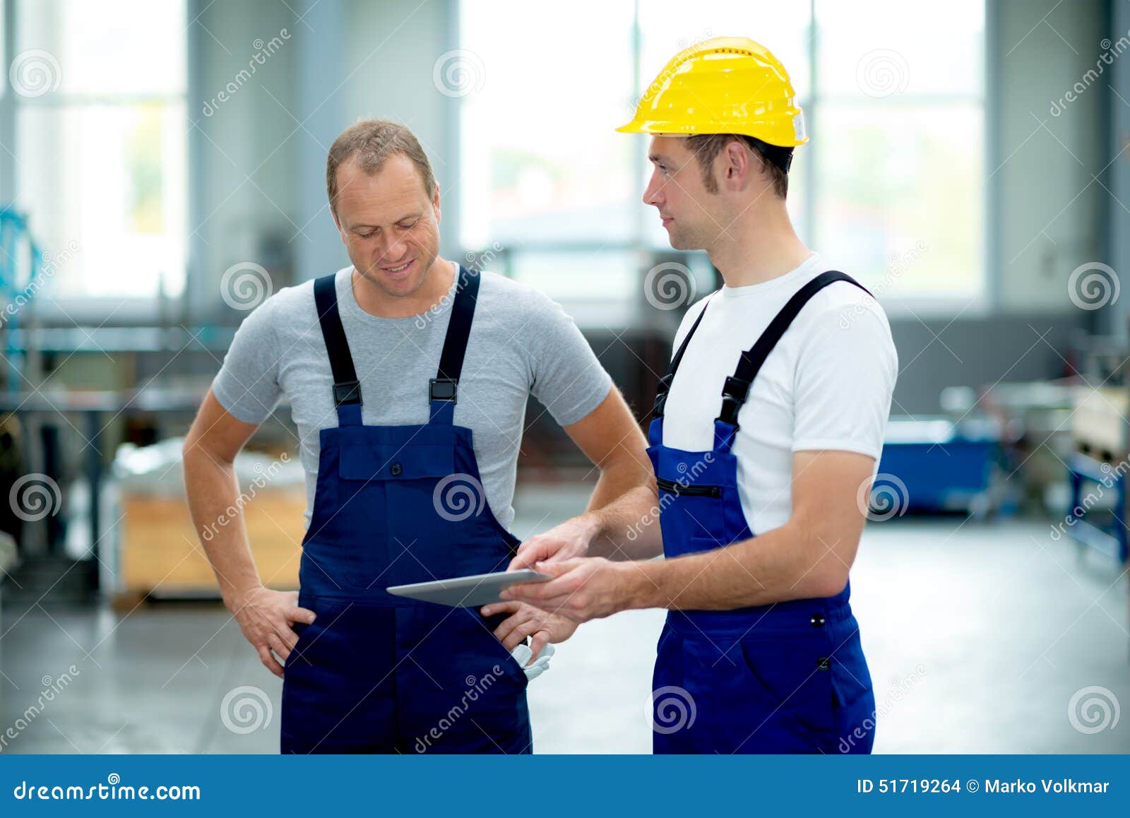 Two Worker in Factory Using Tablet Pc Stock Photo - Image of active ...