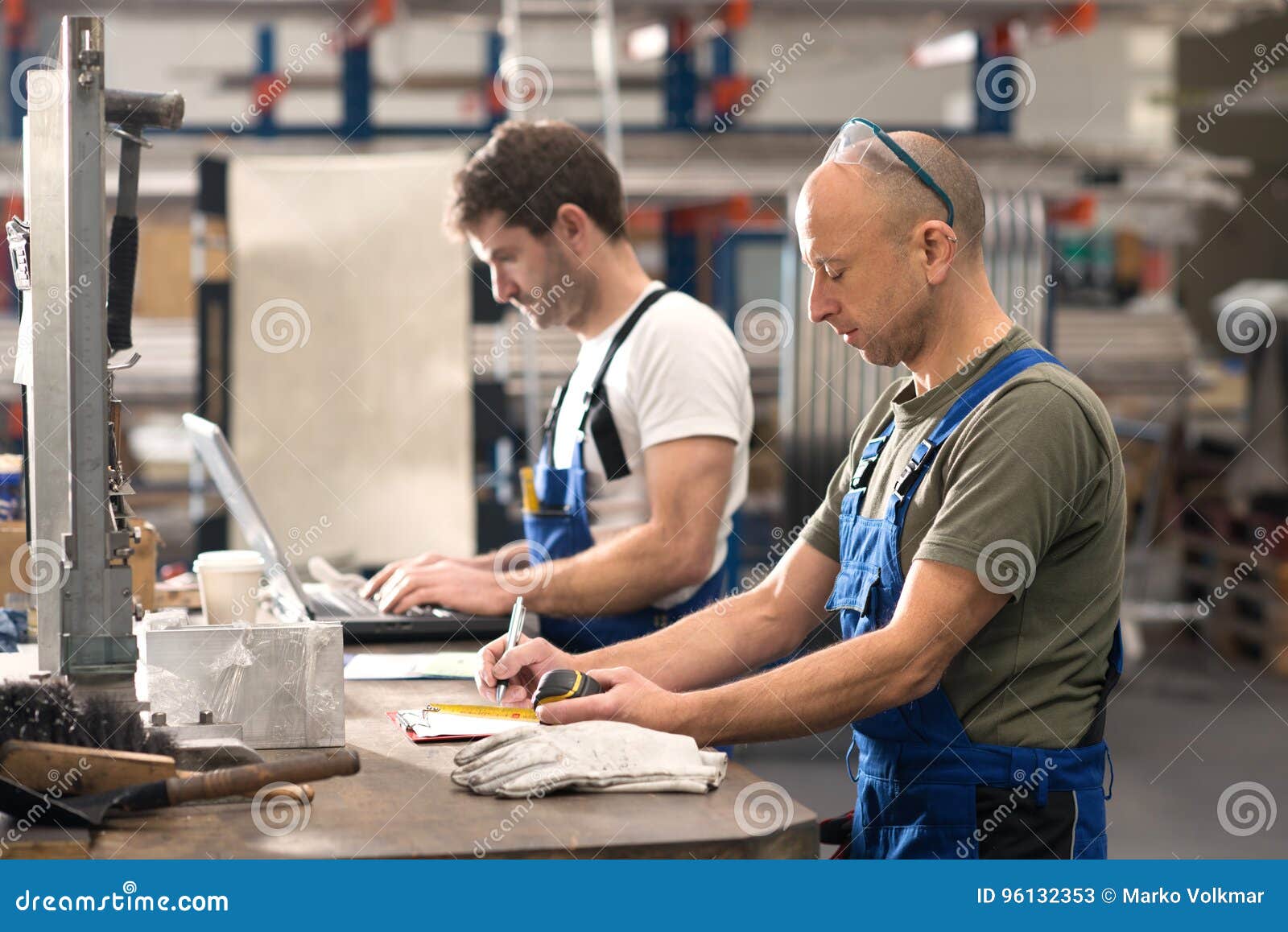 Two worker in factory stock image. Image of handyman - 96132353