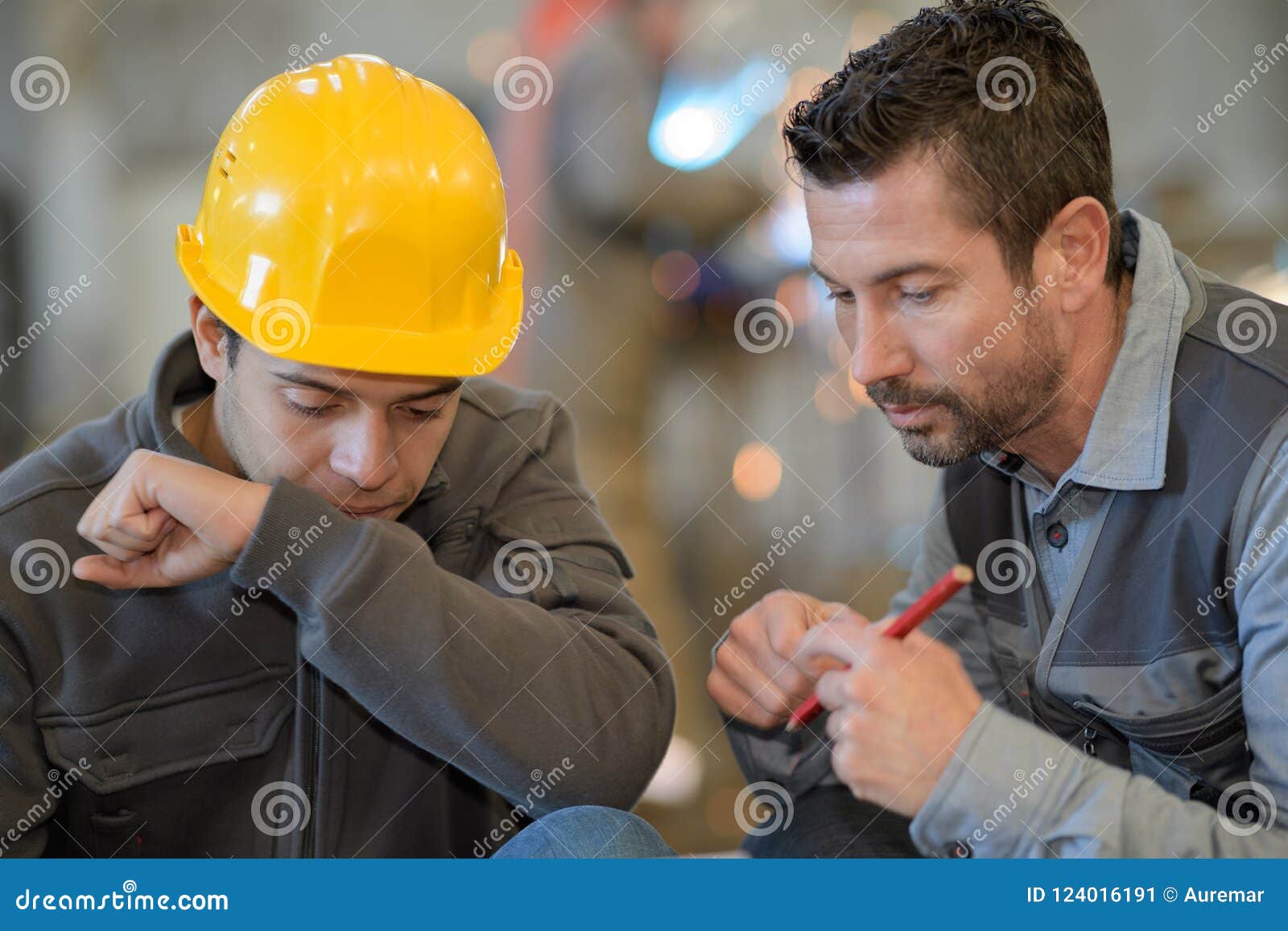 Two Worker in Factory on Work Bench Stock Image - Image of handcrafter ...