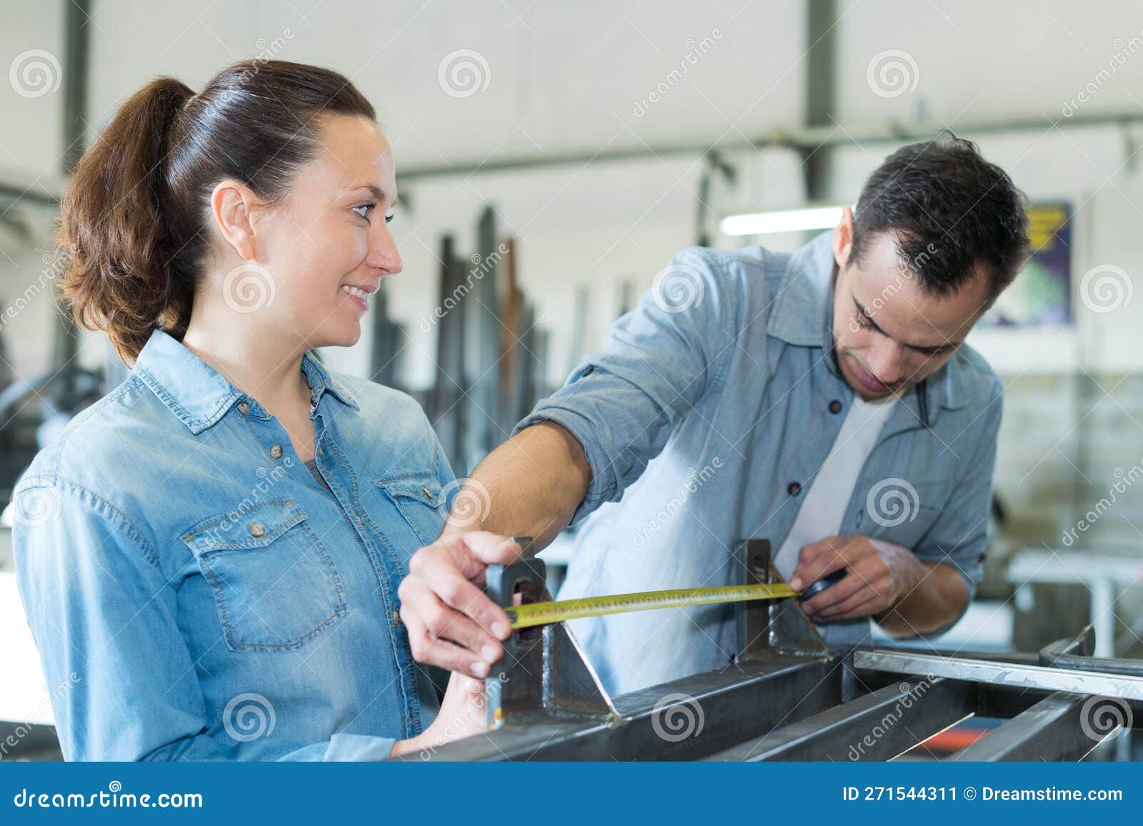 Two Worker on Work Bench in Factory Stock Image - Image of steel ...