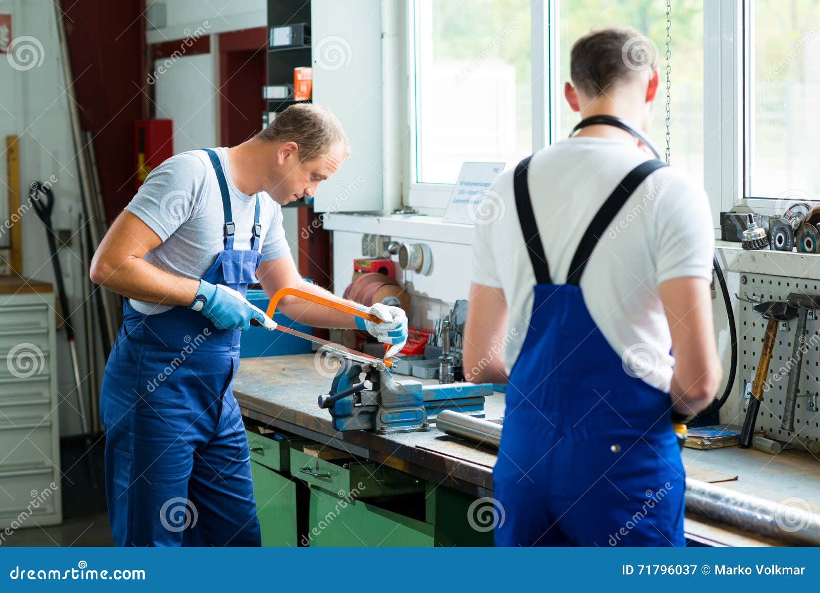 Two Worker on Work Bench in Factory Stock Image - Image of metal ...