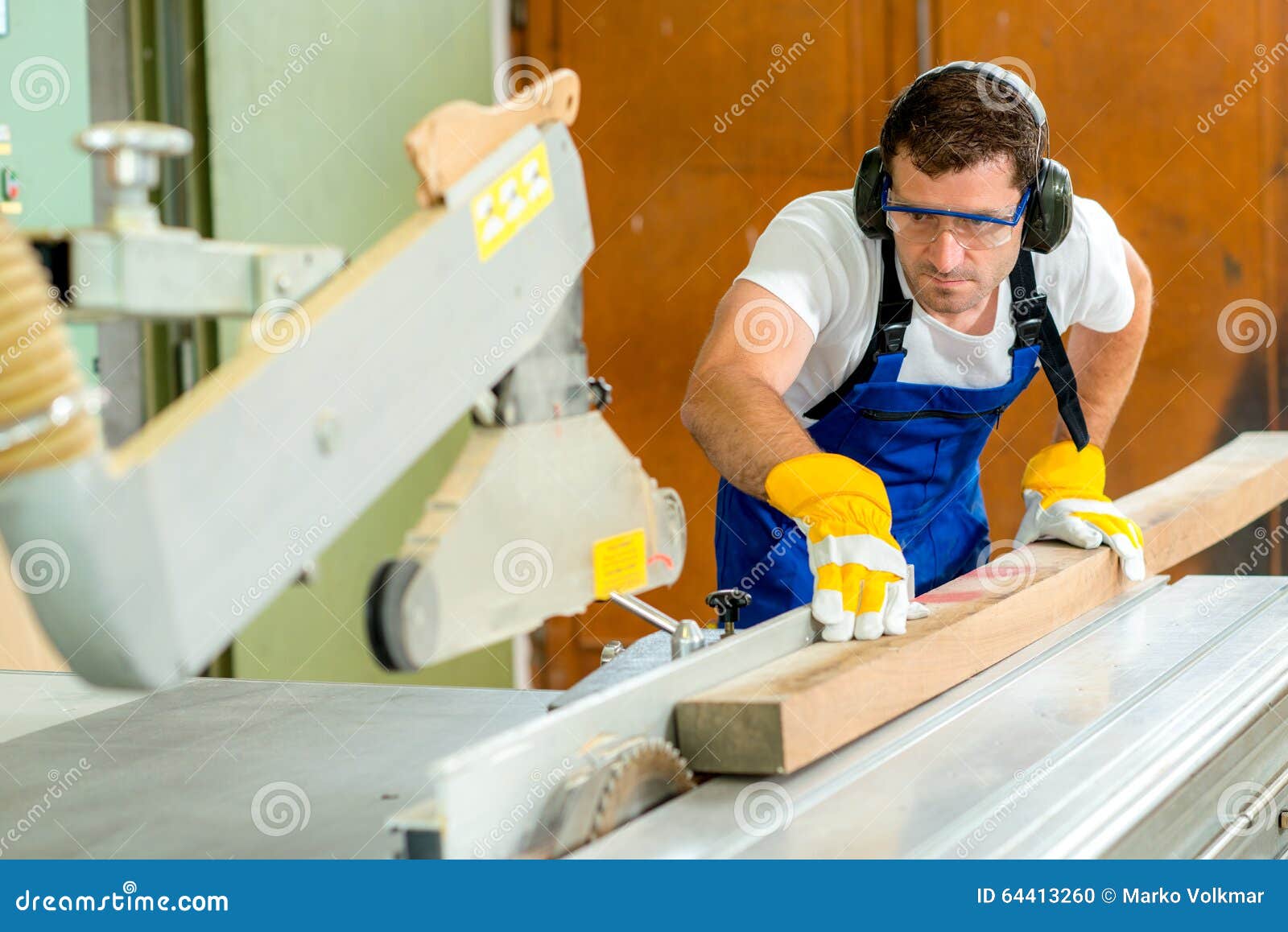 Two Worker in Workshop Using Saw Machine Stock Photo - Image of ...