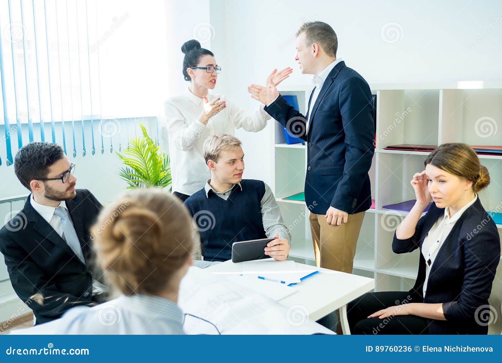 Two workers argue stock photo. Image of confident, shouting - 89760236