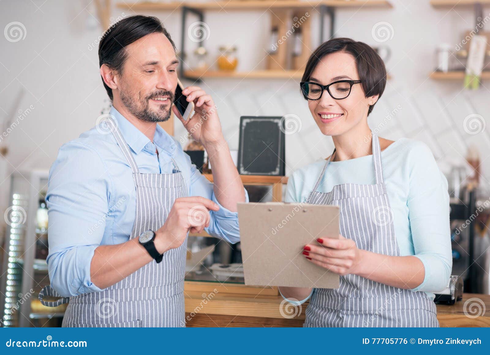 Two Workers Communicating in Cafe Stock Photo - Image of friends ...