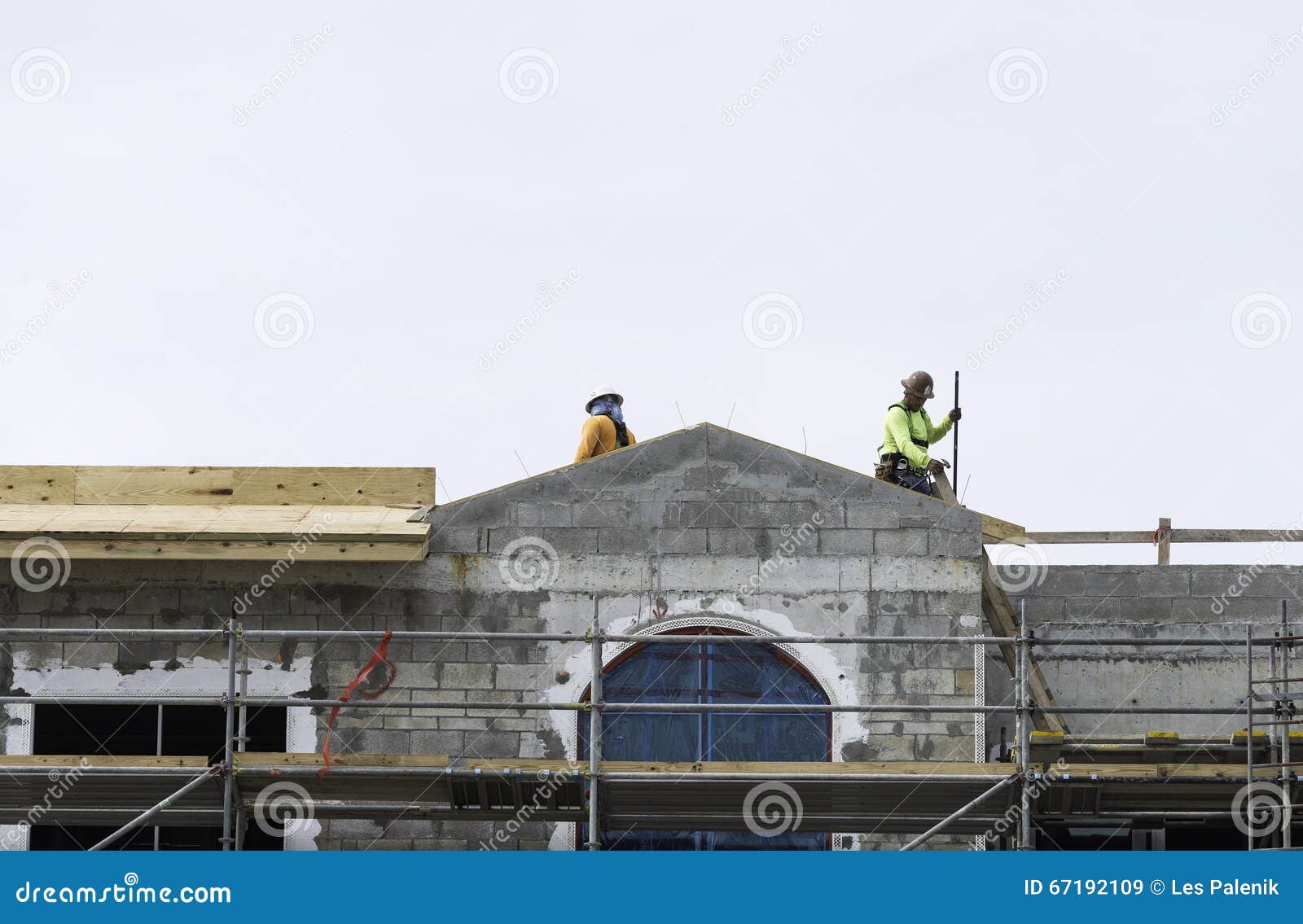 Two Workers on Construction Site Editorial Stock Image - Image of ...