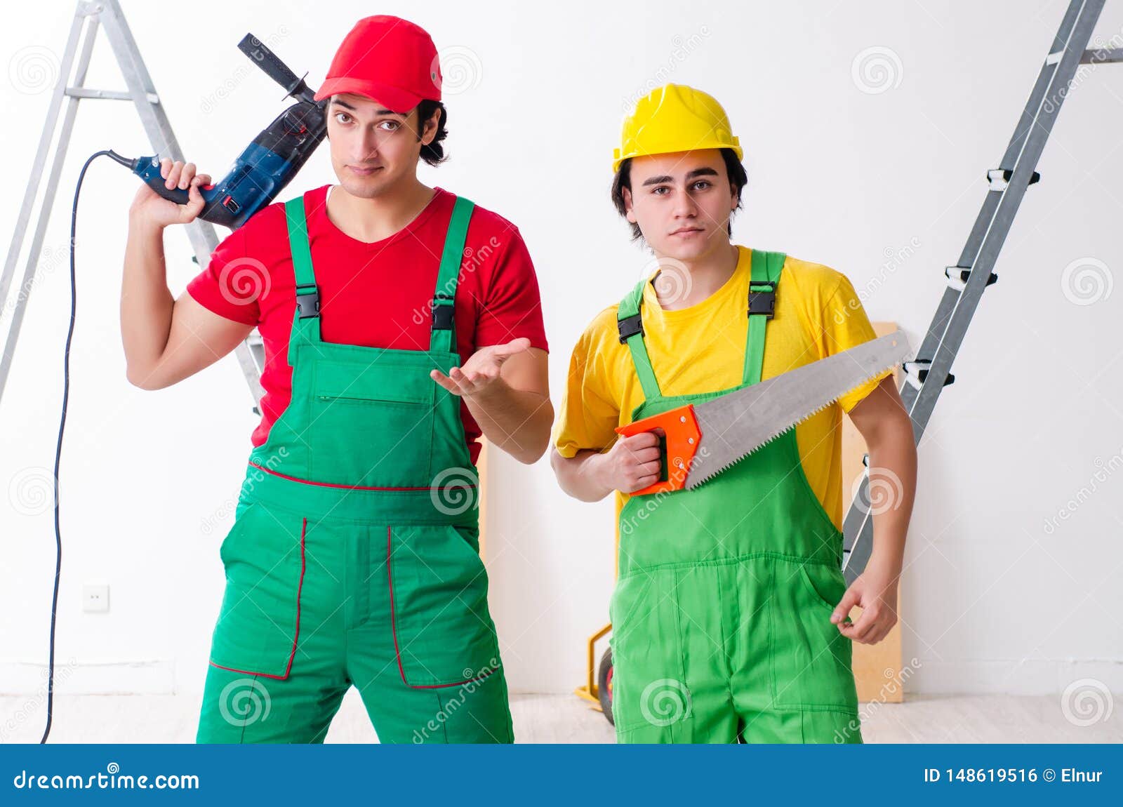 Two Workers Contractors Working Indoors Stock Photo - Image of ...
