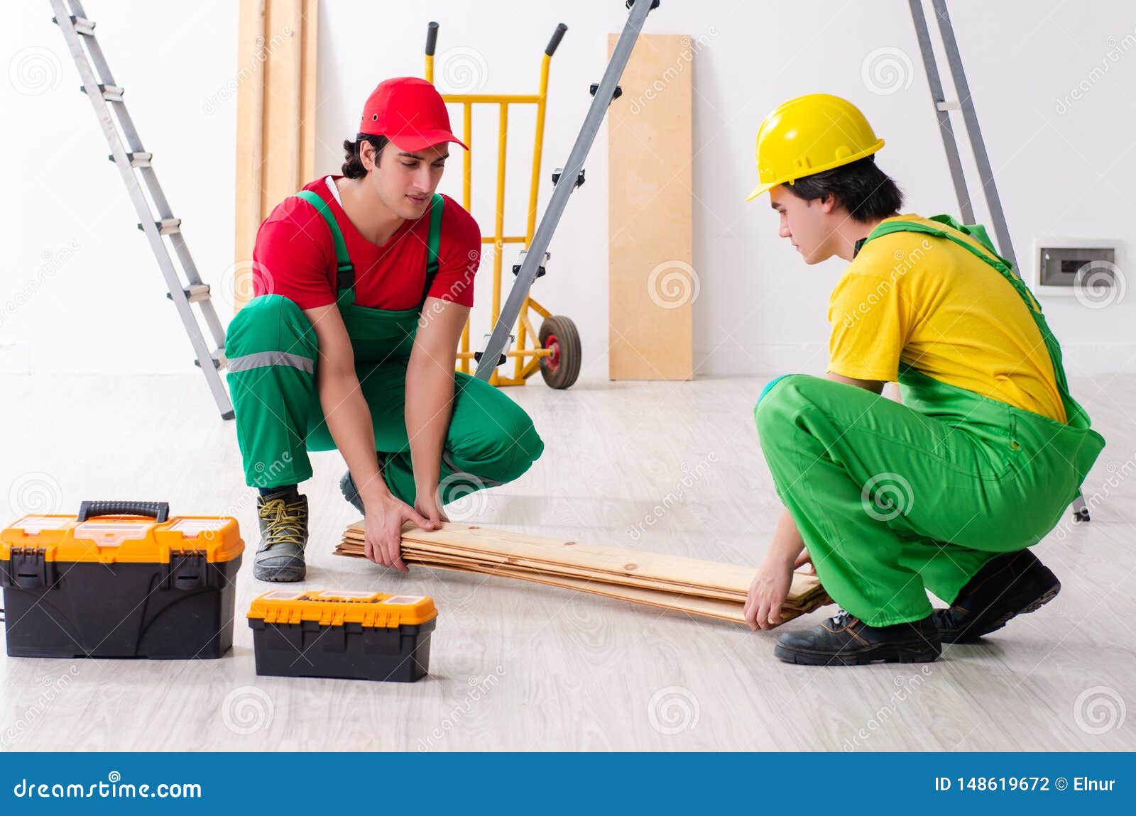 Two Workers Contractors Working Indoors Stock Photo - Image of home ...