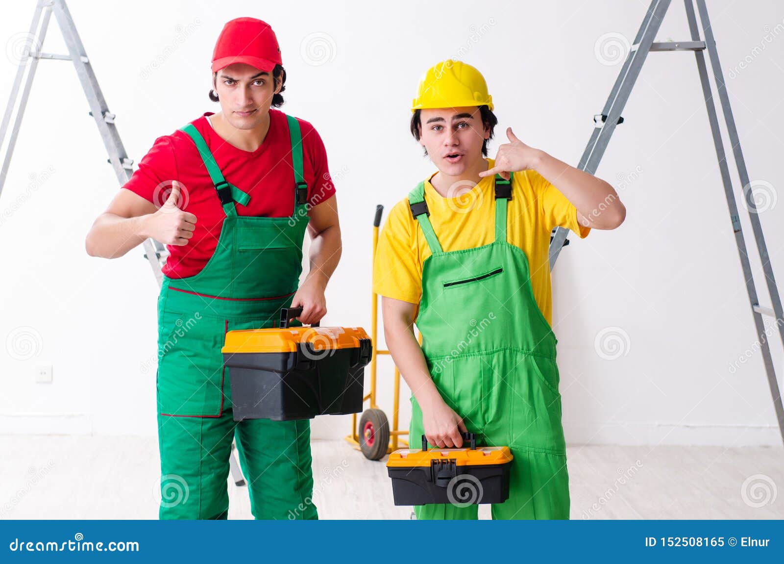 Two Workers Contractors Working Indoors Stock Image - Image of plank ...