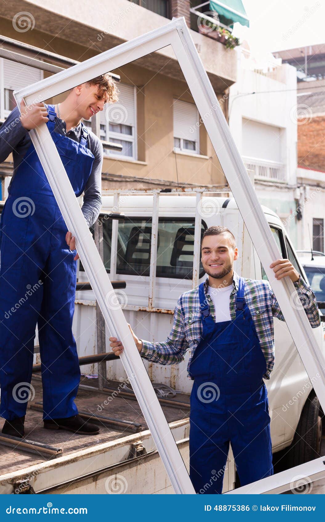 Two Workers Delivering PVC Profiles Stock Photo - Image of assembly ...