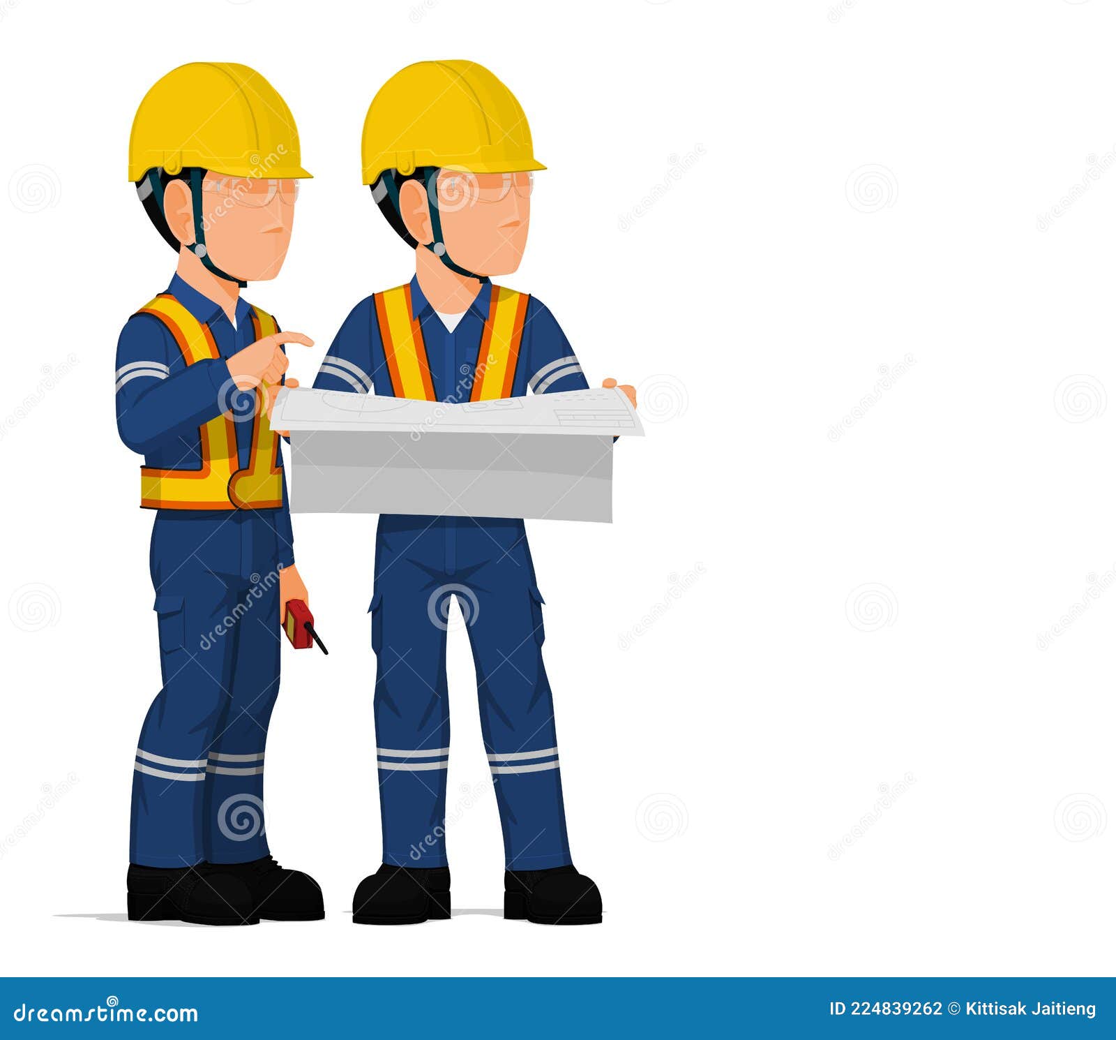 Two Workers are Discussing about Engineering Drawing Stock Vector ...