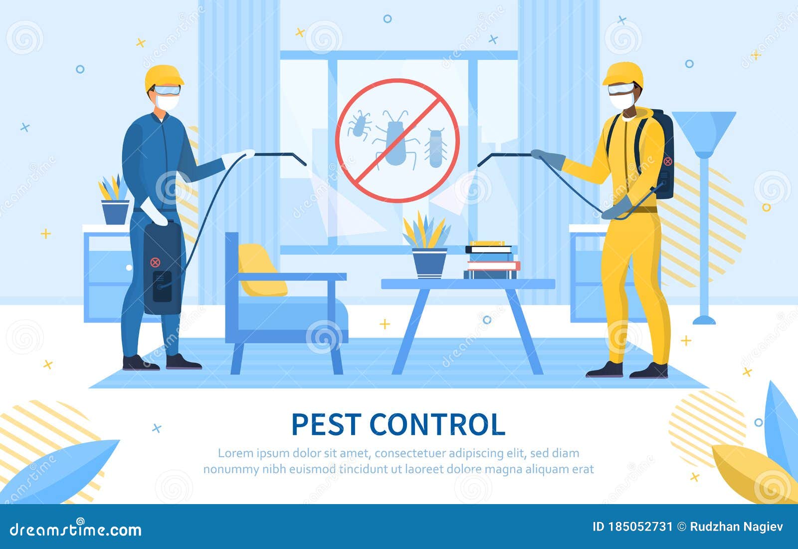 Two Workers Doing Pest Control in a Home Stock Vector - Illustration of ...