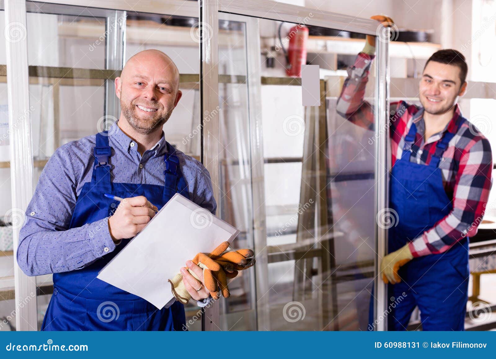 Two Workers Inspecting Windows Stock Image - Image of people, security ...