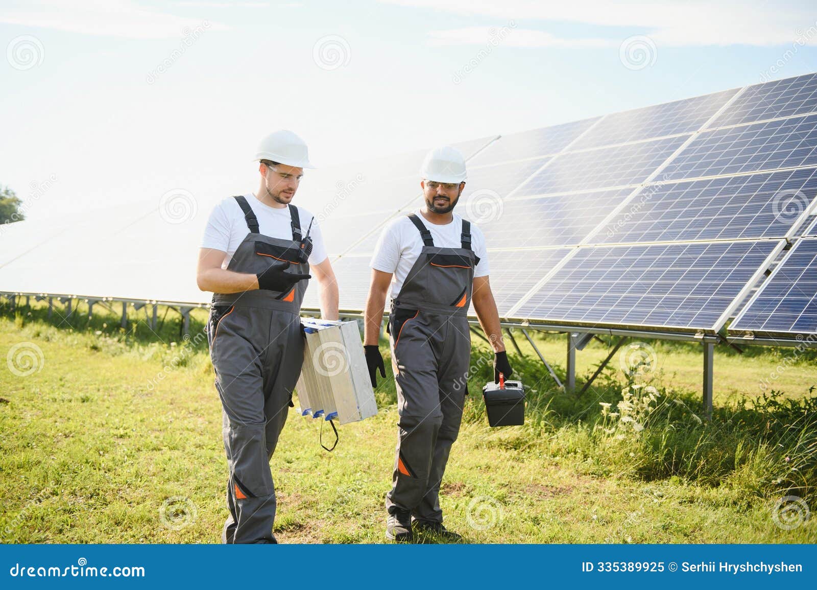 Two Workers Installing Solar Panels Stock Image - Image of station ...