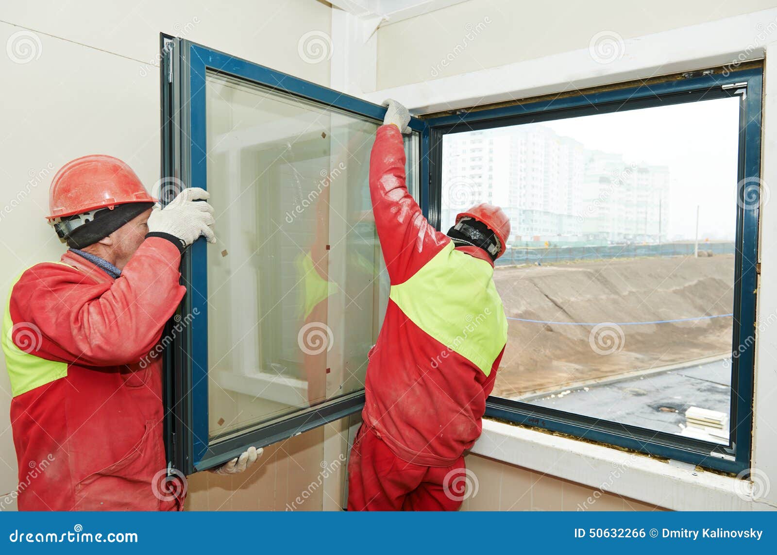 Two Workers Installing Window Stock Photo - Image of improvement ...