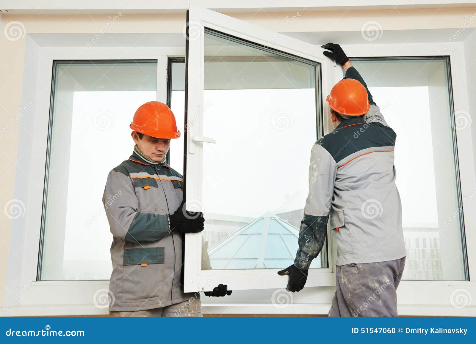 Two Workers Installing Window Stock Photo - Image of professional ...
