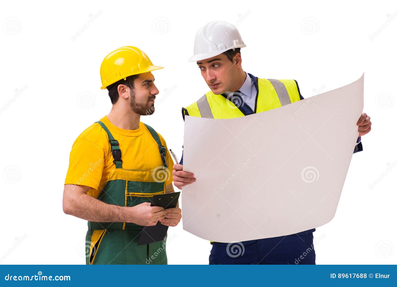 The Two Workers Isolated on the White Background Stock Photo - Image of ...