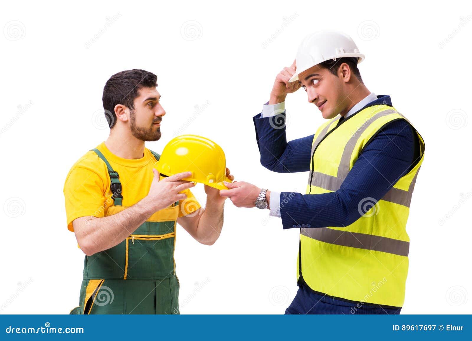 The Two Workers Isolated on the White Background Stock Image - Image of ...