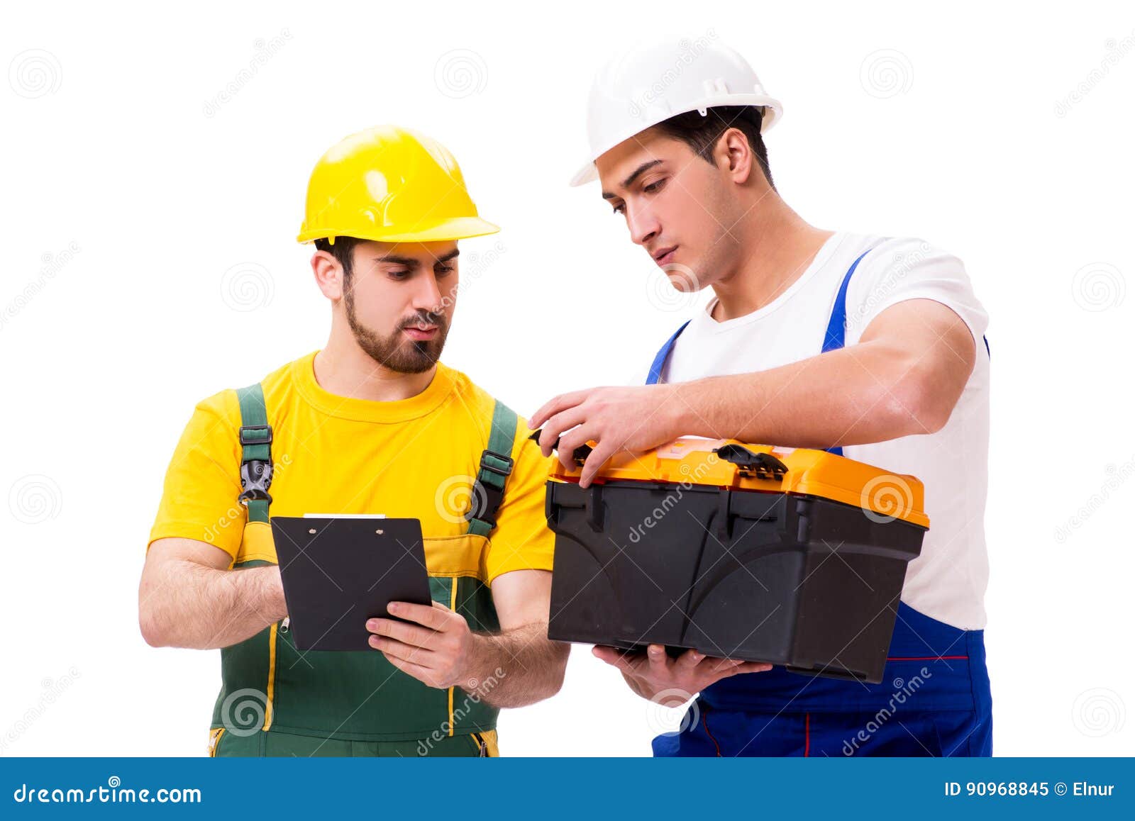 The Two Workers Isolated on the White Background Stock Image - Image of ...