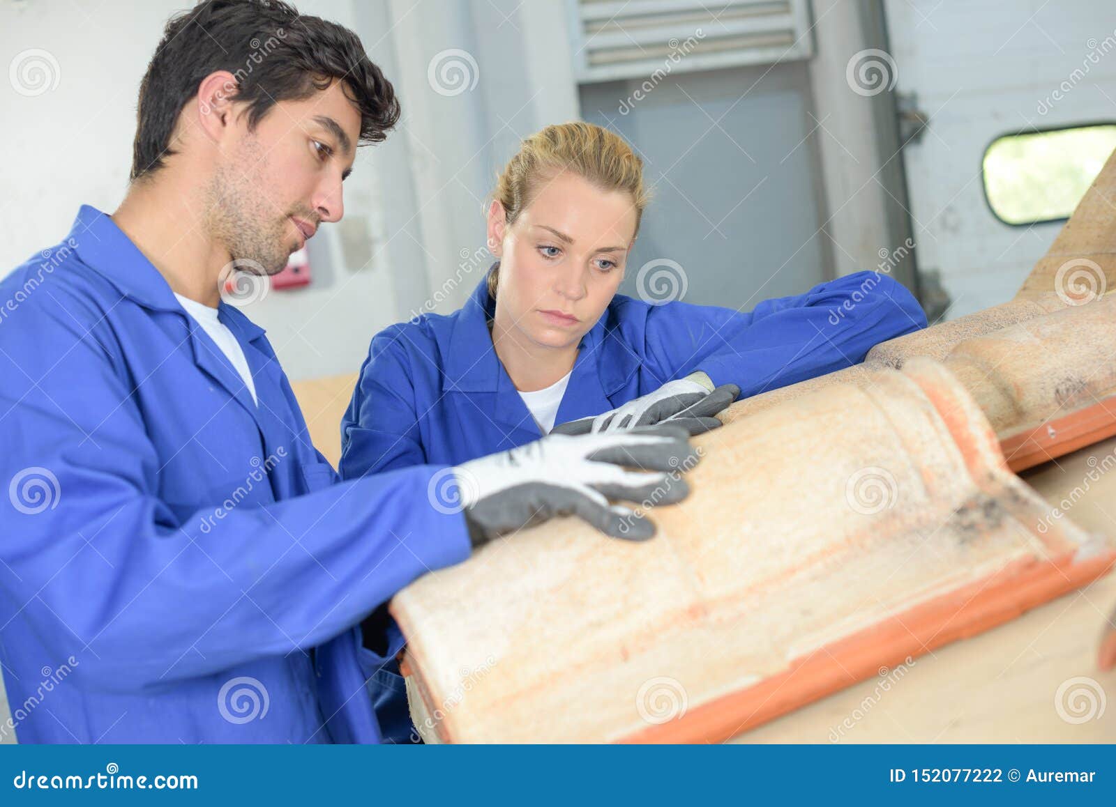 Two Workers Learning To Tile Houses Stock Photo - Image of tiler ...